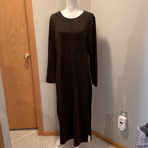 LOFT | Dresses | Loft Shimmer Midi Dress Stretch Knit Holiday Sz L ...